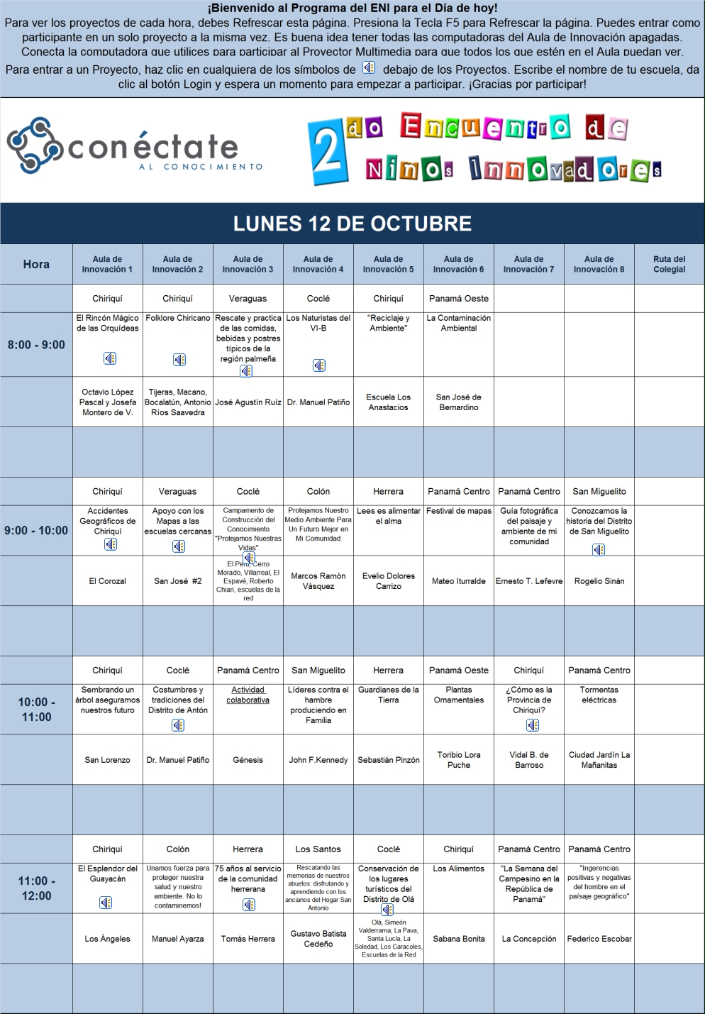 Programa del Día Lunes 12 de Octubre
