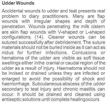 Surgical Affections and Diseases of Udder + Teat in Large Animals